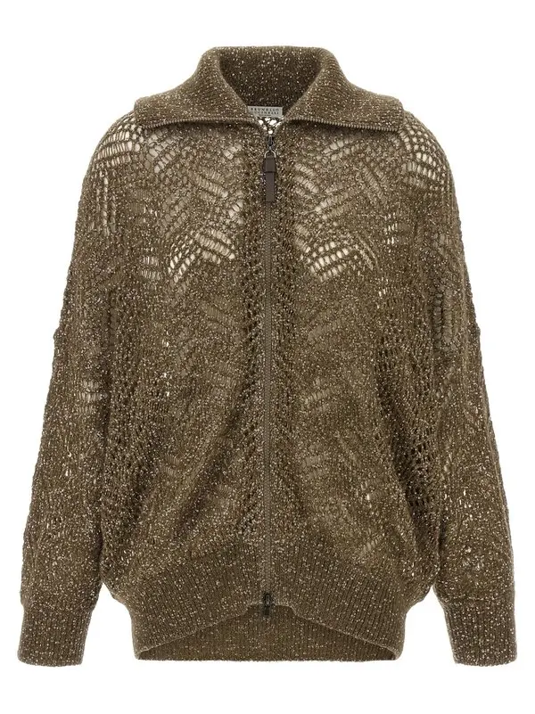 Brunello Cucinelli Dazzling Abstract Leaf Cardigan - Brown