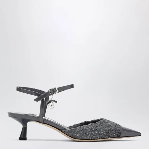 JIMMY CHOO Aren Graphite Leather And Fabric Slingbacks - Gray