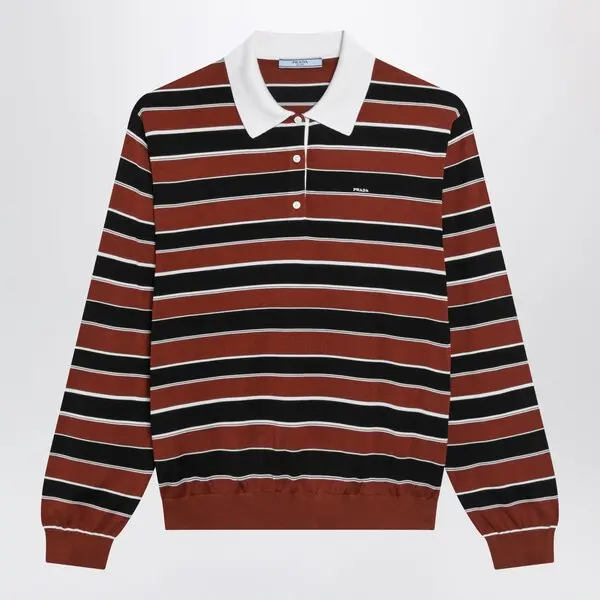 Prada Rust/black Striped Silk Polo - Brown