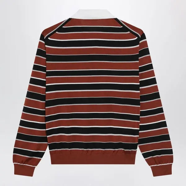 Prada Rust/black Striped Silk Polo - Brown