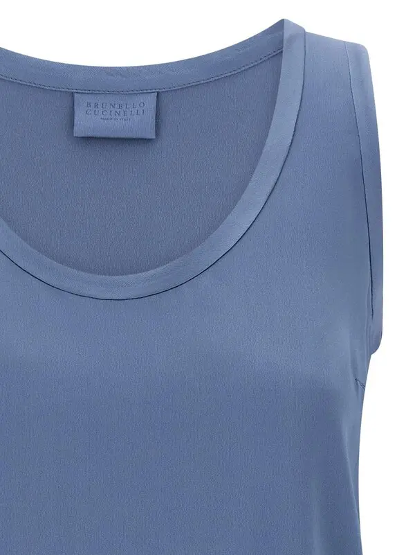 Brunello Cucinelli Stretch Silk Satin Sleeveless Tank Top - Blue