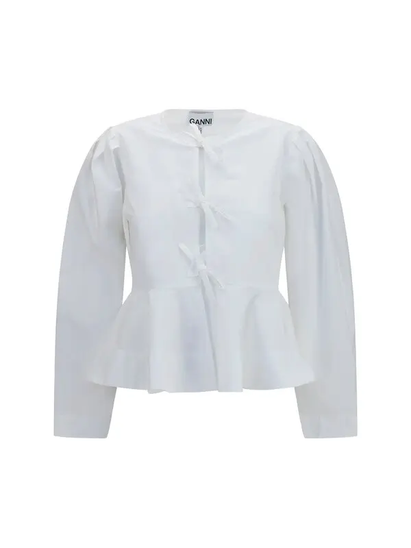 GANNI Cotton Poplin Blouse With Bows - White