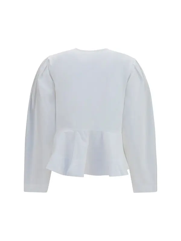 GANNI Cotton Poplin Blouse With Bows - White