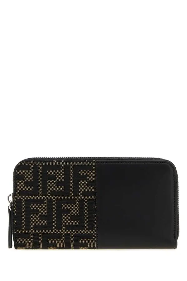 Fendi Two-tone Jacquard And Leather Ff Wallet
