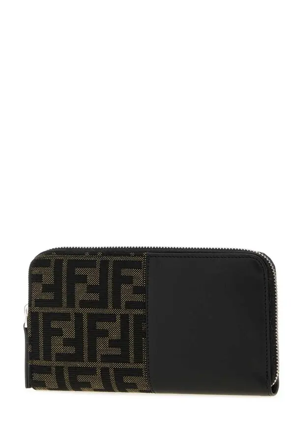 Fendi Two-tone Jacquard And Leather Ff Wallet