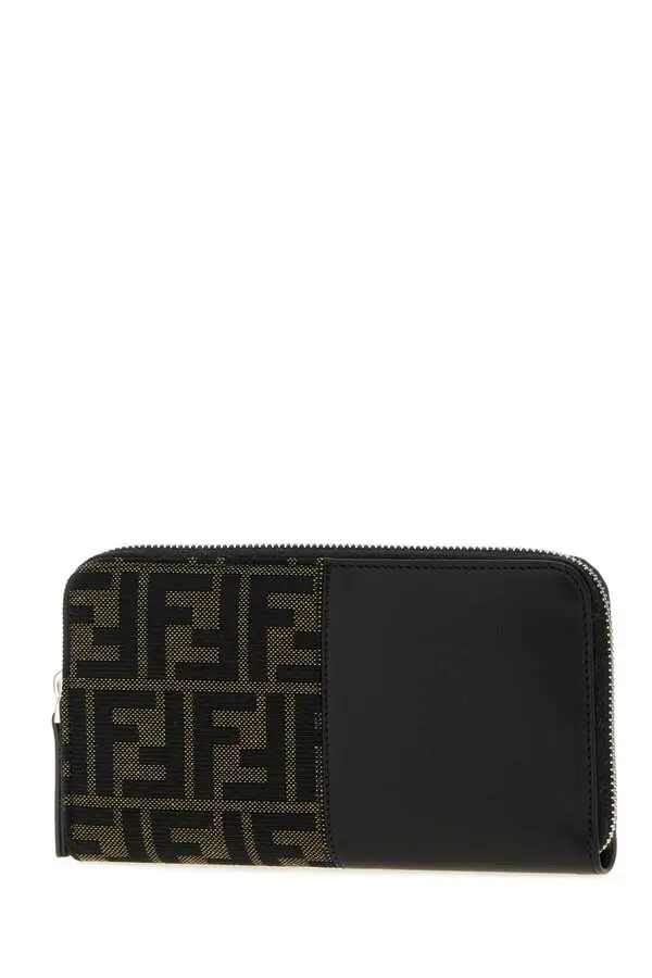 Fendi Two-tone Jacquard And Leather Ff Wallet - Multicolor