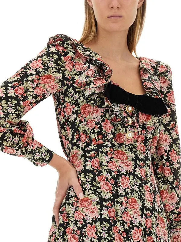 Alessandra Rich Floral Print Silk Mini Dress