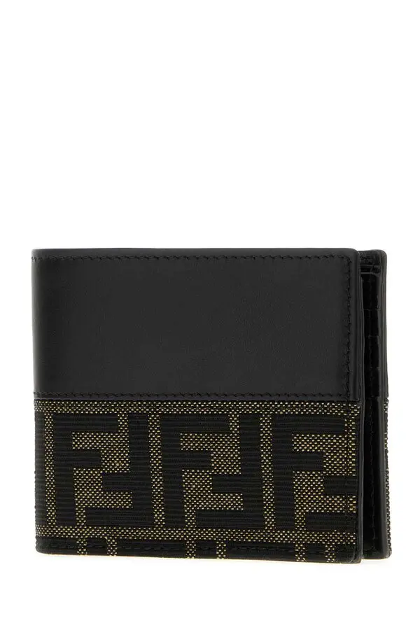 Fendi Two-tone Jacquard And Leather Ff Wallet