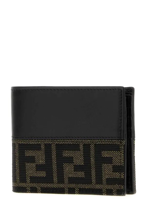 Fendi Two-tone Jacquard And Leather Ff Wallet - Multicolor
