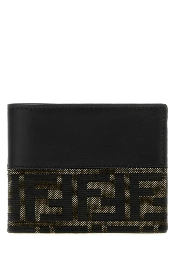Fendi Two-tone Jacquard And Leather Ff Wallet - Multicolor