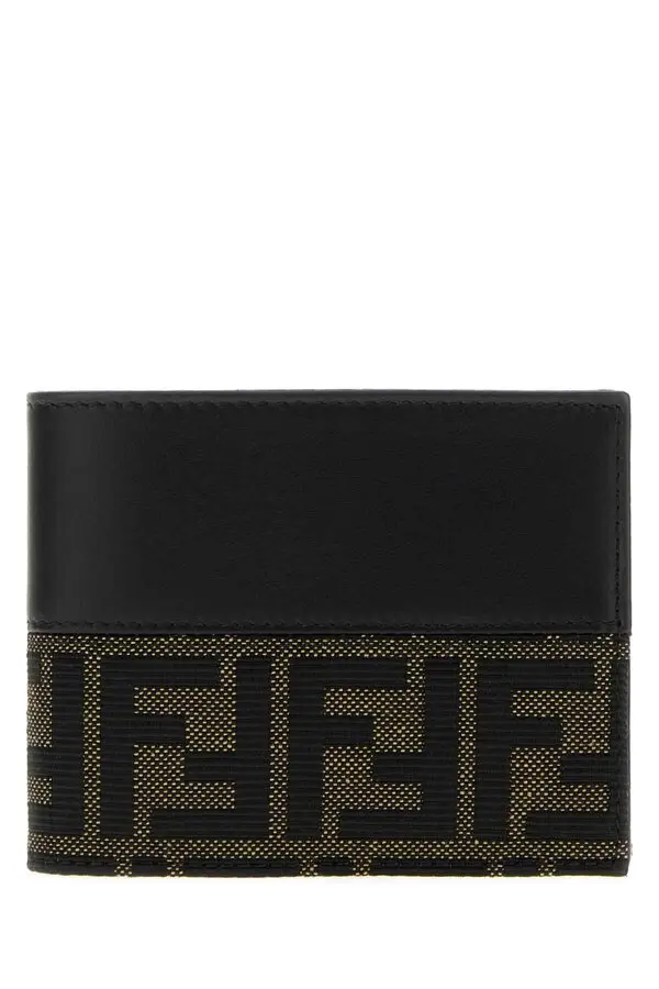 Fendi Two-tone Jacquard And Leather Ff Wallet - Multicolor