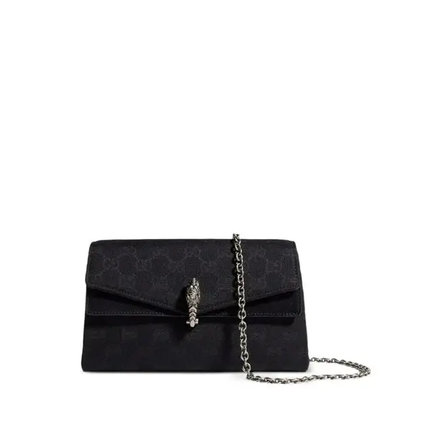 Gucci Gg Monogram Canvas Tiger Head Shoulder Bag - Black