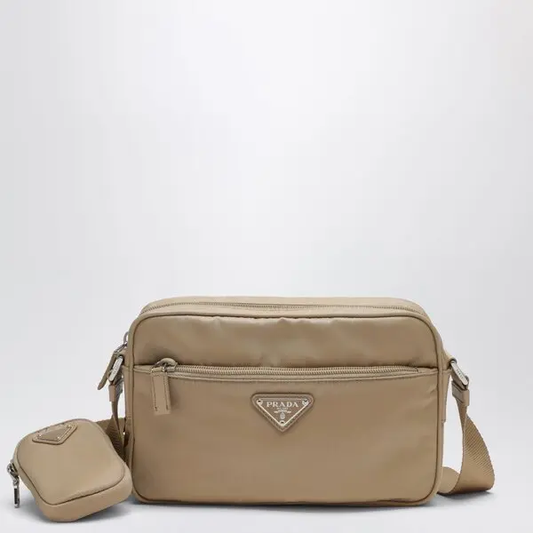 Prada Crossbody Bag In Camel Re-nylon - Cream