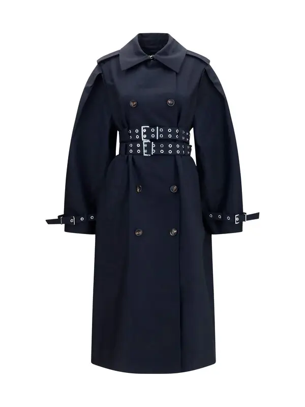 GANNI Cotton Double-breasted Trench Coat - Black