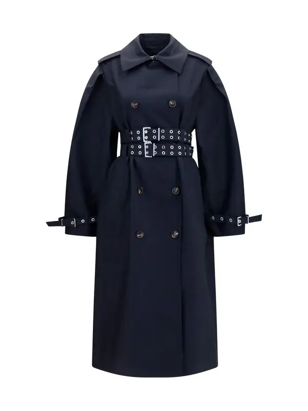 GANNI Cotton Double-breasted Trench Coat - Black