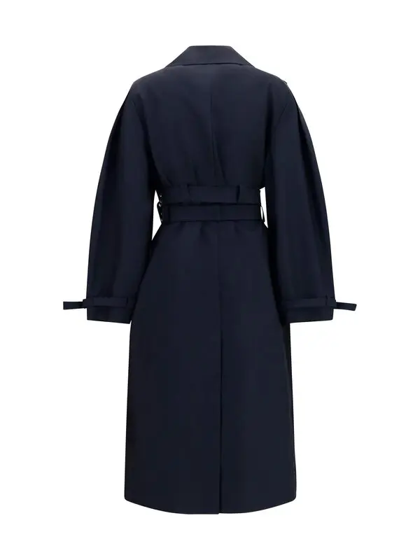 GANNI Cotton Double-breasted Trench Coat - Black