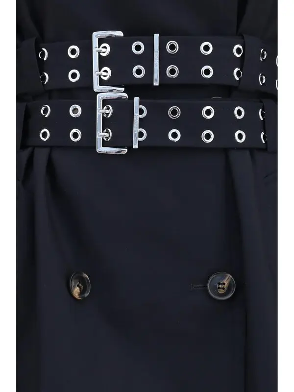 GANNI Cotton Double-breasted Trench Coat - Black