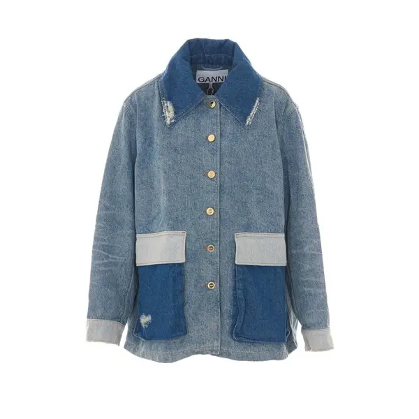 GANNI Patchwork Denim Jacket - Blue