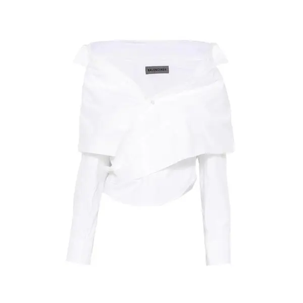 Balenciaga Off-the-shoulder Cotton Wrap Top - Blue