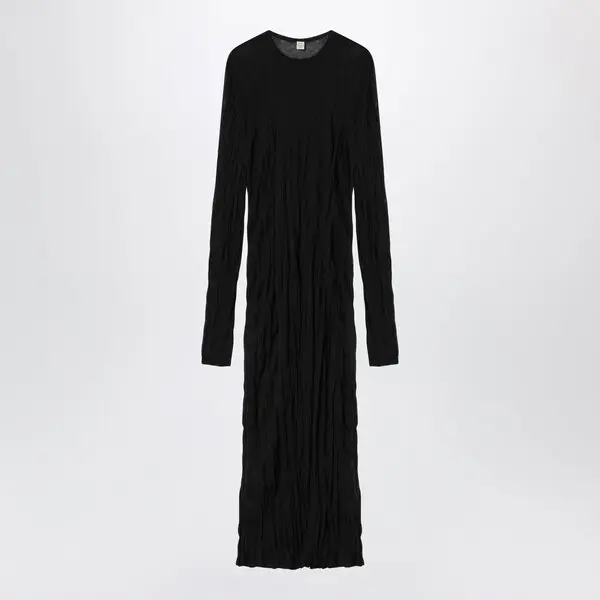 TOTEME Crinkled Knit Maxi Dress With Long Sleeves - Black