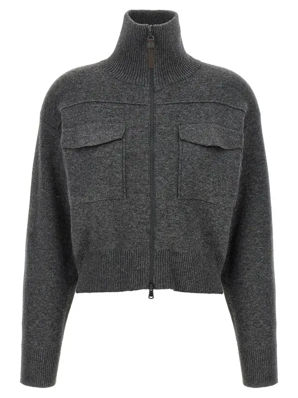 Brunello Cucinelli Shiny Zipper Pull' Wool Cardigan