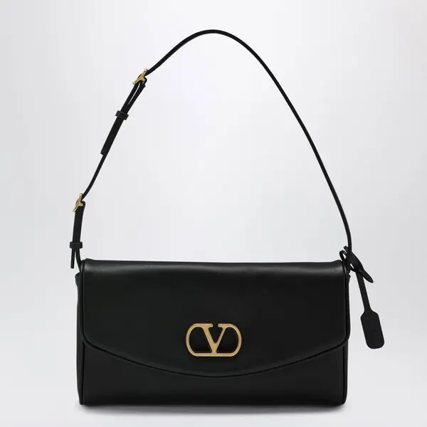 Valentino Garavani Devain Vlogo Leather Clutch Shoulder Bag - Black