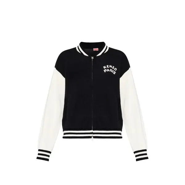 Kenzo Embroidered Logo Zip-up Knit Sweatshirt - Black