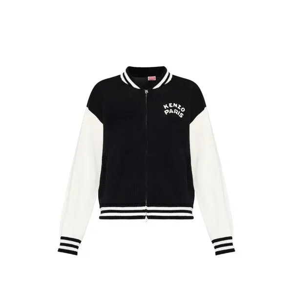 Kenzo Embroidered Logo Zip-up Knit Sweatshirt - Black