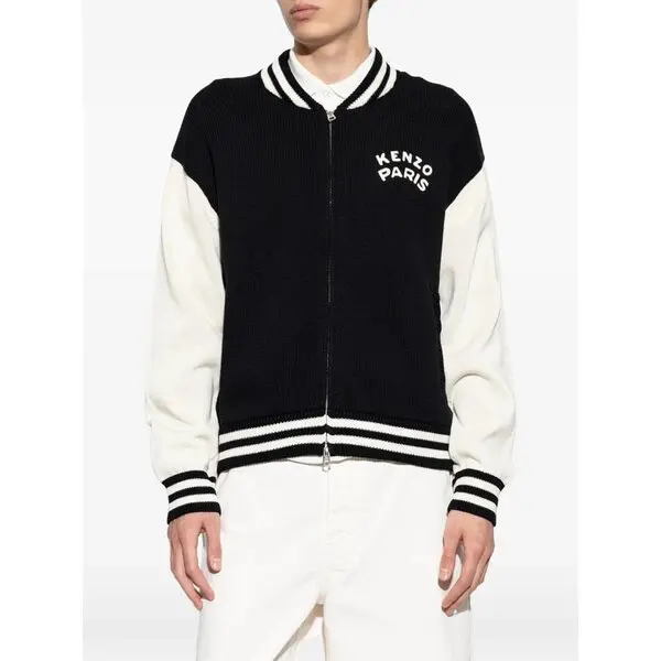 Kenzo Embroidered Logo Zip-up Knit Sweatshirt - Black