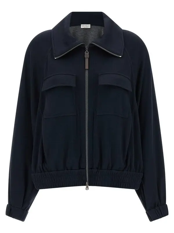 Brunello Cucinelli Shiny Zipper Pull Sweatshirt - Blue