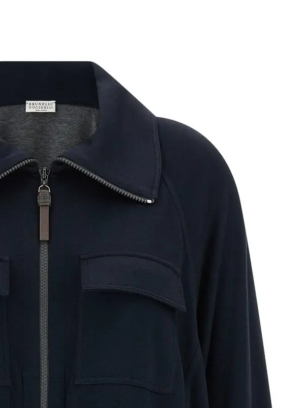 Brunello Cucinelli Shiny Zipper Pull Sweatshirt - Blue