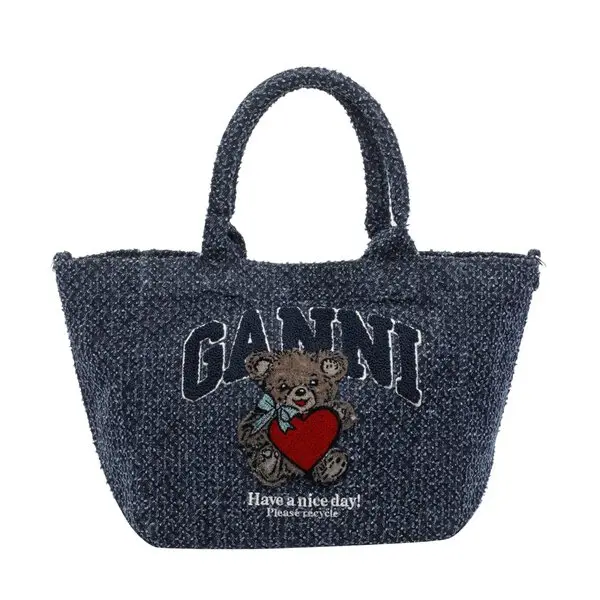 GANNI Tweed Denim Small Bear Tote