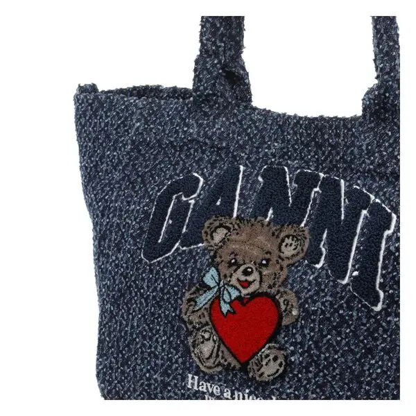 GANNI Tweed Denim Small Bear Tote