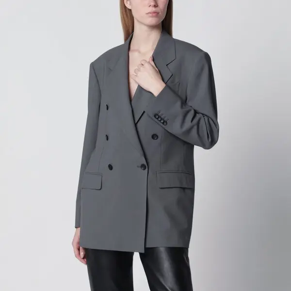 Tagliatore Double-breasted Blazer In Grey Wool And Silk Blend