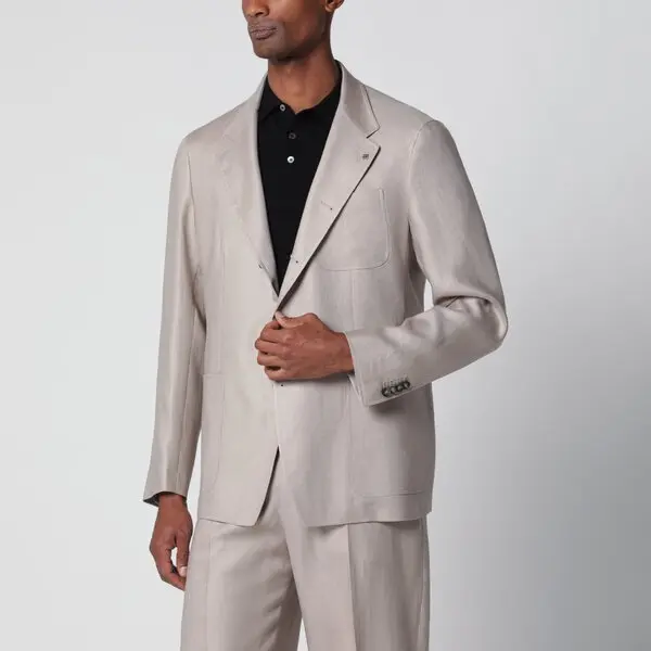 Tagliatore Single-breasted Blazer In Beige Linen