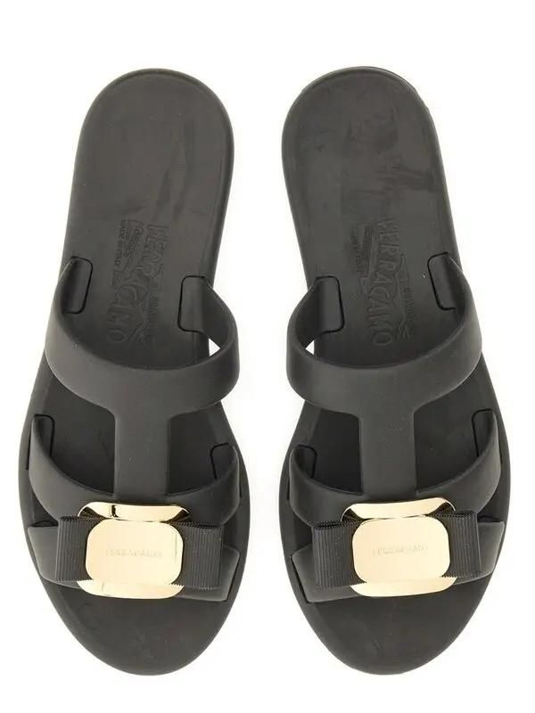 FERRAGAMO Sandalo Slide New Vara - Black