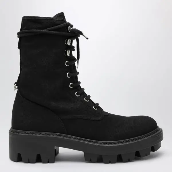 Prada Canvas Lace-up Ankle Boots - Black