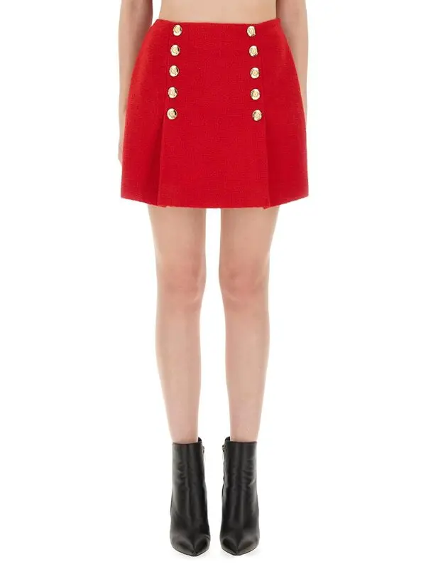 Balmain Wool Mini Skirt - Red