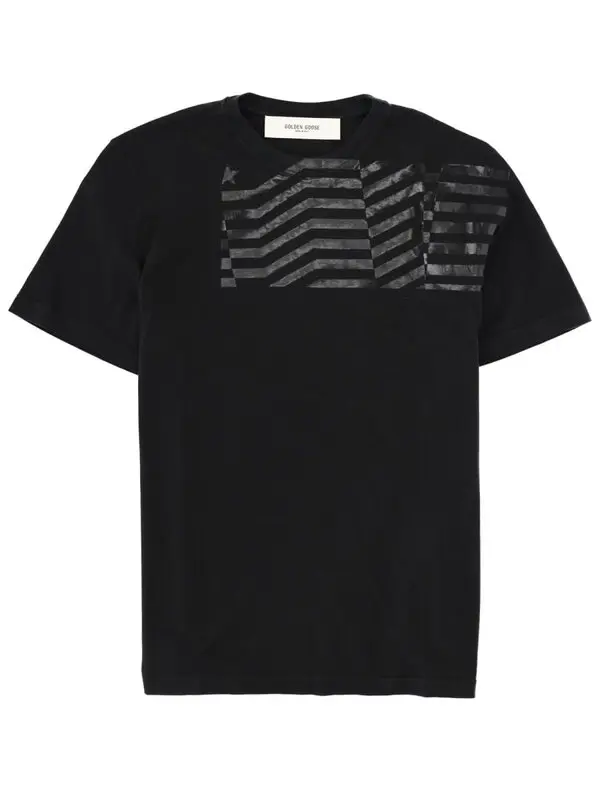 GOLDEN GOOSE T-shirt With Flag Print - Black