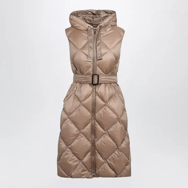 Max Mara Camel Belted Sleeveless Down Jacket