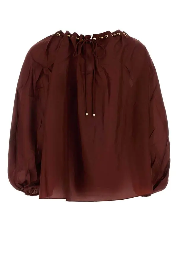 Zimmermann Burgundy Silk Aster Blouse - Red