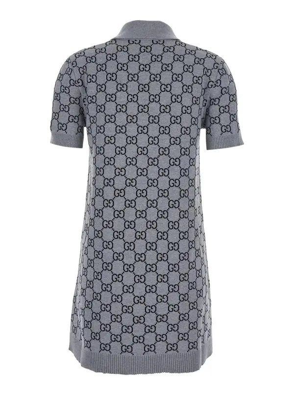 Gucci Wool Dress With Gg Motif And Wide Collar - Multicolor