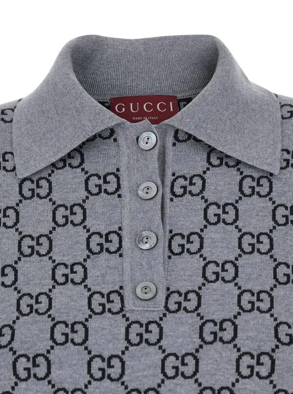 Gucci Wool Dress With Gg Motif And Wide Collar - Multicolor