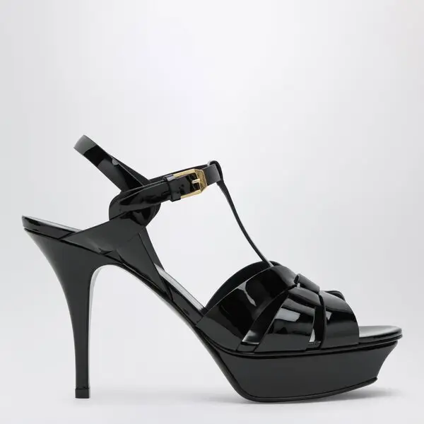 Saint Laurent Patent Leather Tribute Platform Sandals - Black