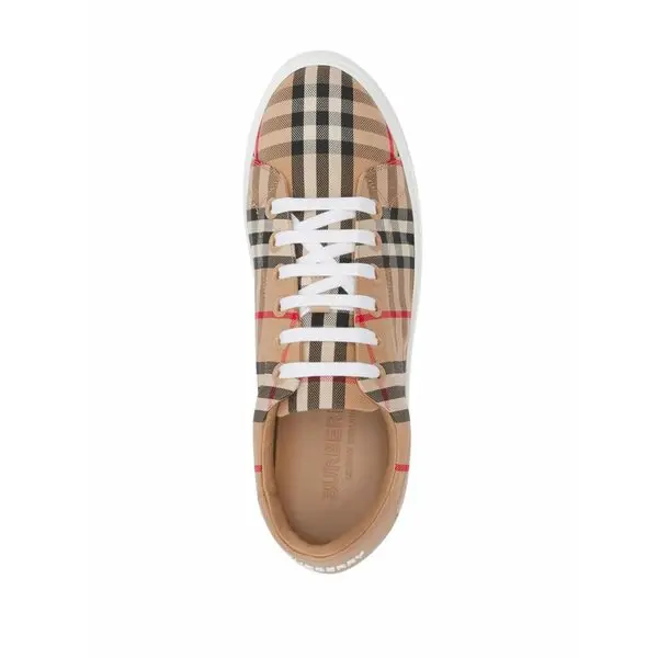 Burberry Check Pattern Low Top Sneakers - Cream