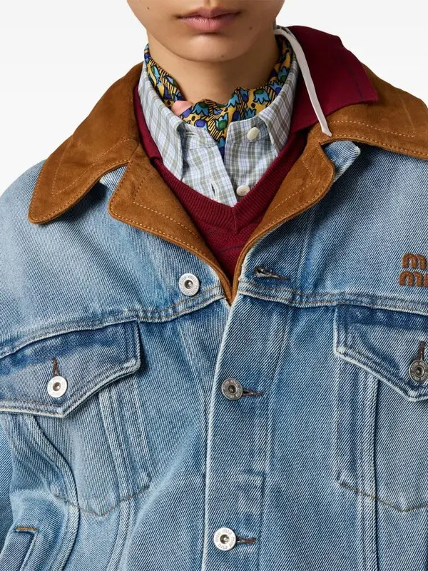 Miu Miu Denim And Leather Blouson Jacket