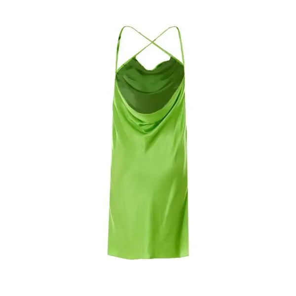 Saint Laurent Silk Satin Bare Back And Hooded Back Neck Dress