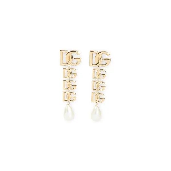 Dolce & Gabbana Logo Pearl Clip-on Earrings - Silver