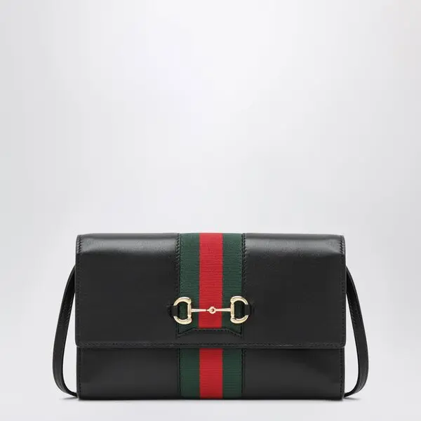 Gucci Horsebit Web Wallet With Strap - Black