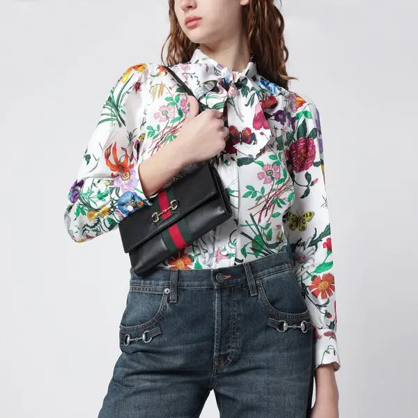 Gucci Horsebit Web Wallet With Strap - Black
